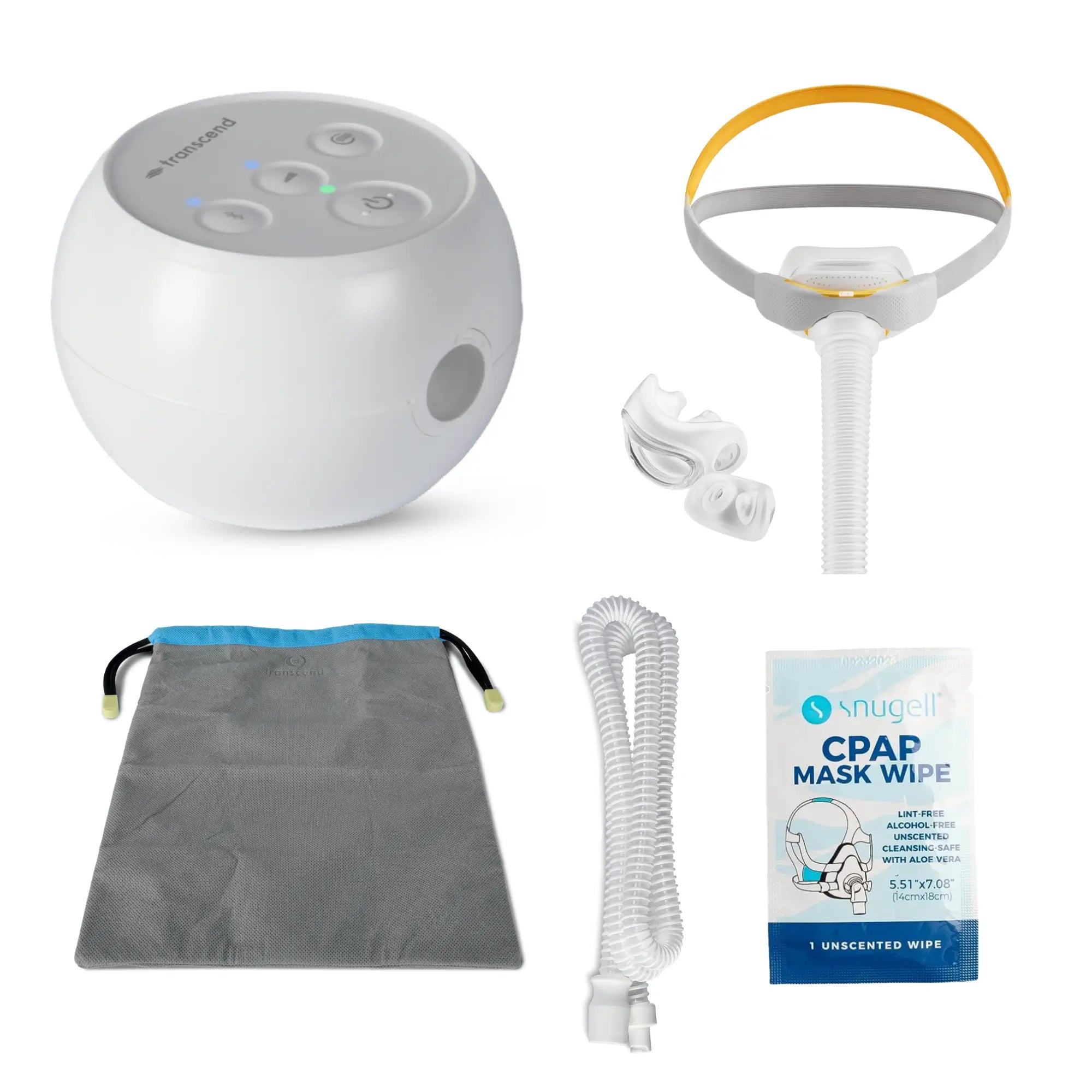 Transcend Micro Travel CPAP Machine with Solo Pillows Mask Bundle ...